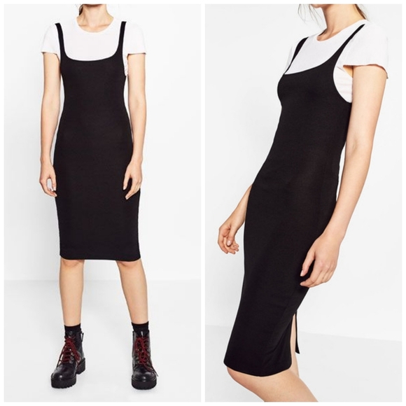 Zara | Dresses | Zara Trafaluc Black Square Neck Tank Midi Dress | Poshmark